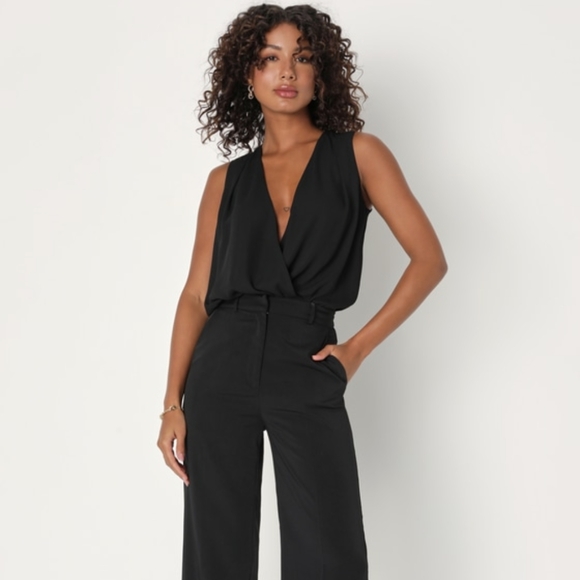 Lulus | Tops | Lulus Black Surplice Bodysuit | Poshmark